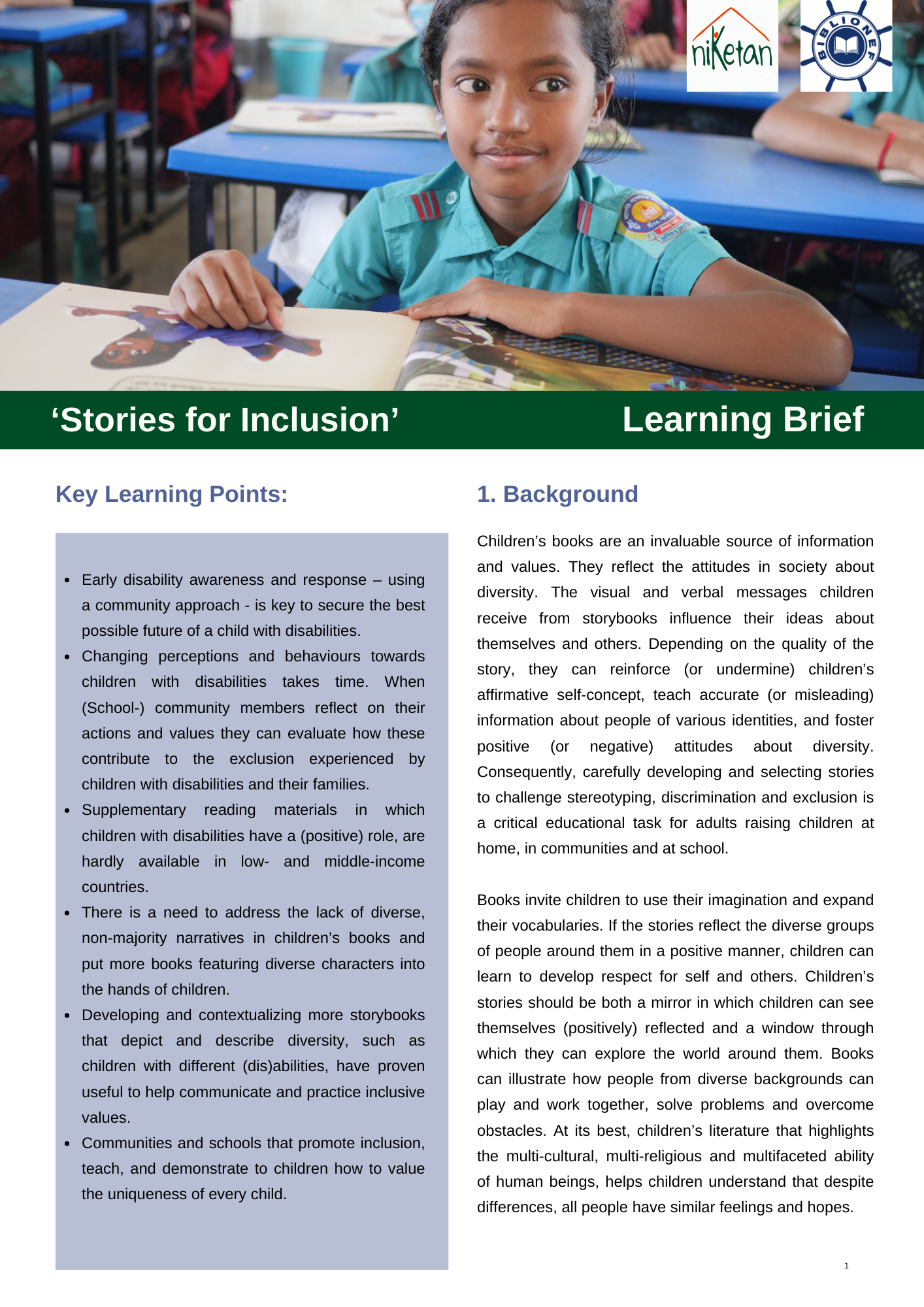 "Stories for Inclusion": een project ‘Learning Brief’ - Niketan